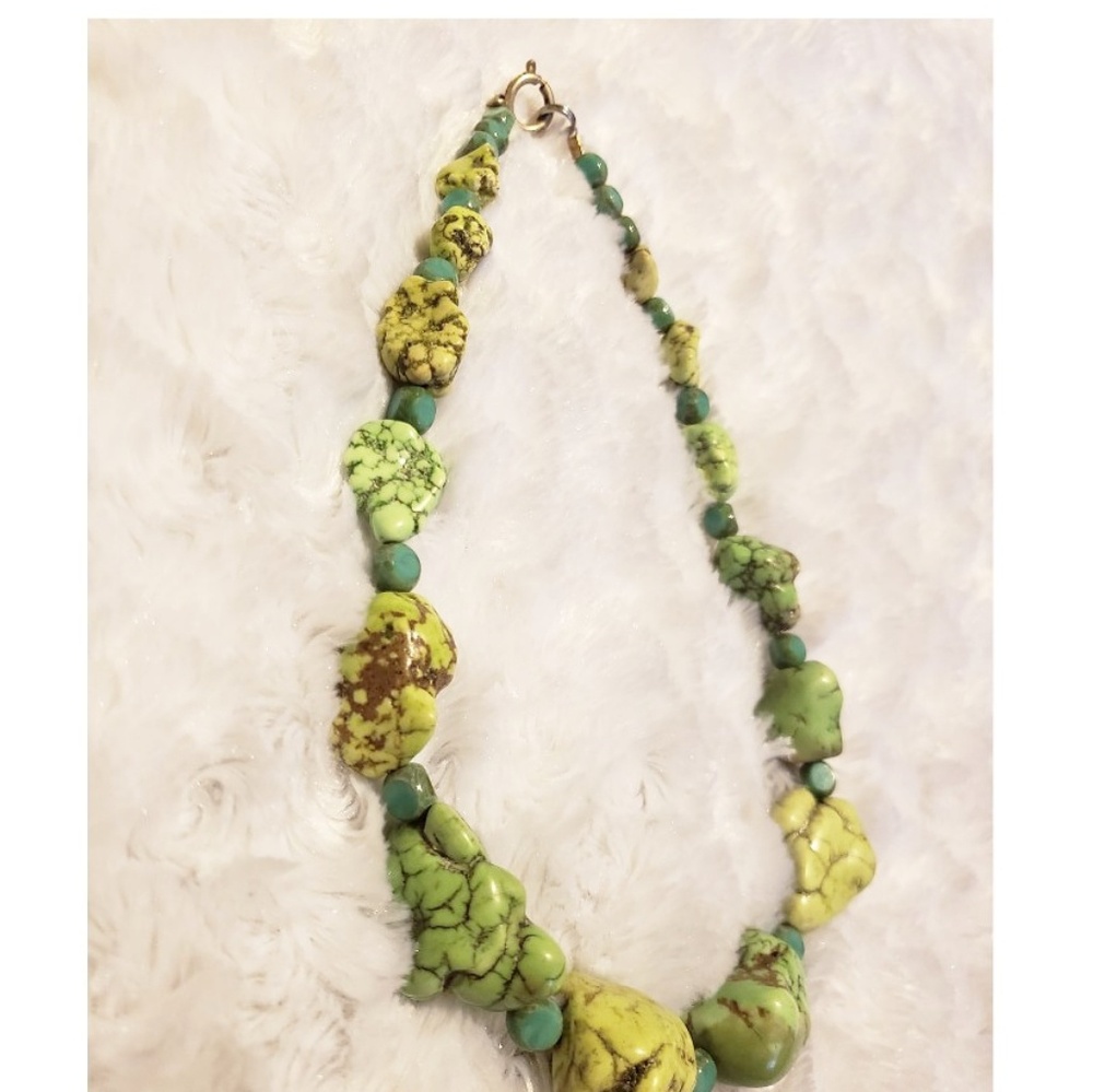 Lime Green Turquoise Nugget Necklace - Gem